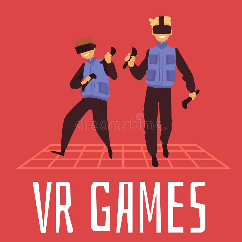 Two Boys with Devices and Glasses Playing in Vr Games a Vector ...