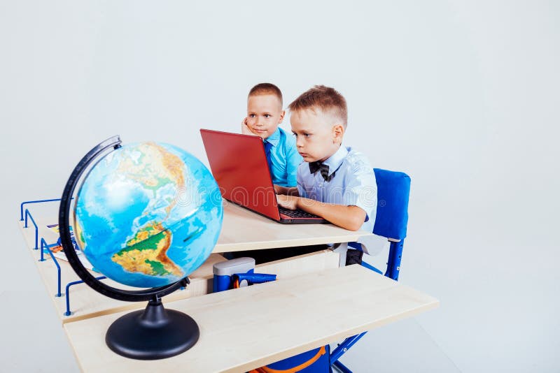 Two Boys Sit at the Computer Training School Stock Image - Image of ...