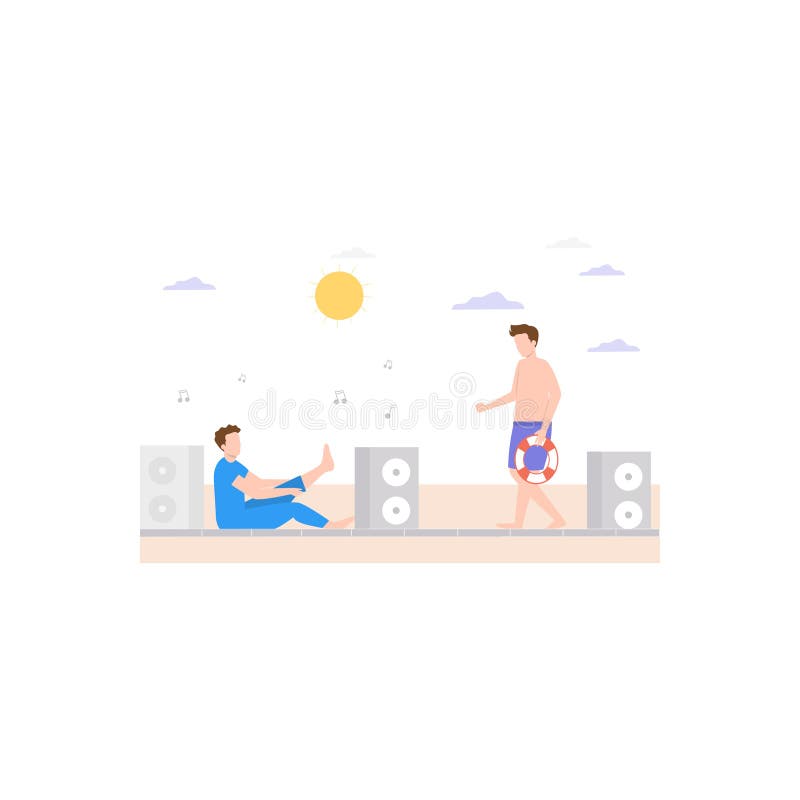 Two Boys Enjoying on Beach with Sound System Stock Vector ...