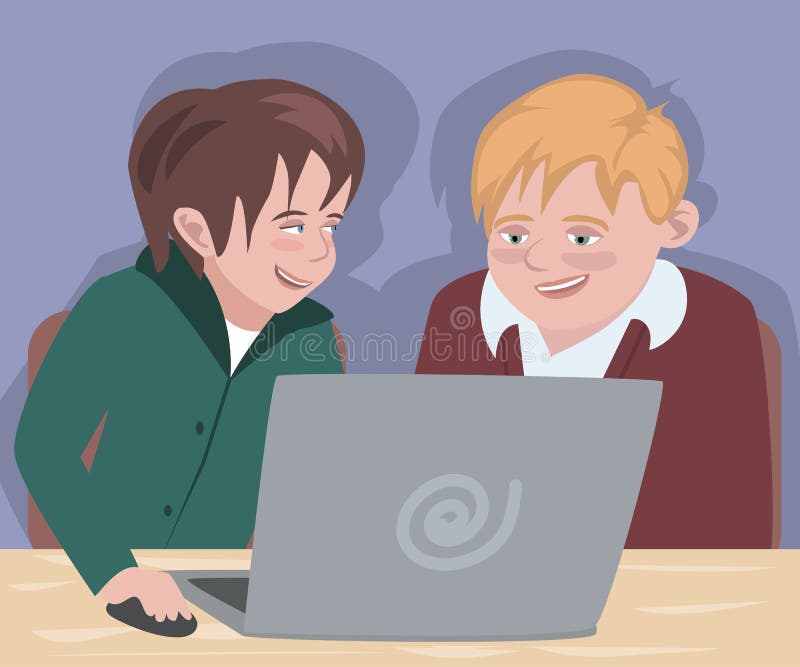 Two Boys in Front of Computer Stock Vector - Illustration of class ...