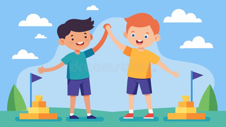 Two Boys Highfiving after Successfully Completing a Challenging ...