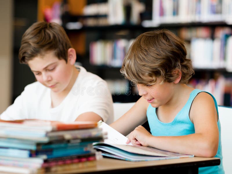Two boys in library stock image. Image of learn, brother - 53179829