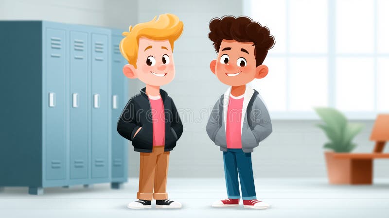 Two Boys Looking at Camera and Enjoying Conversation during Their First ...