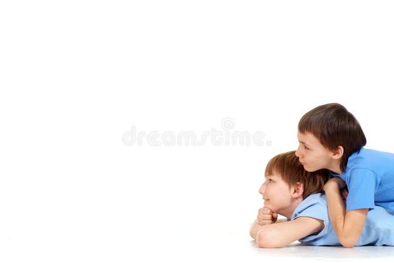 Two Boys Looking in the Direction Stock Photo - Image of preschool ...