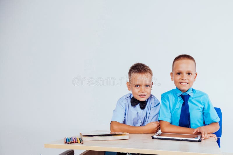 The Two Boys are Looking at Internet Tablet School Stock Image - Image ...