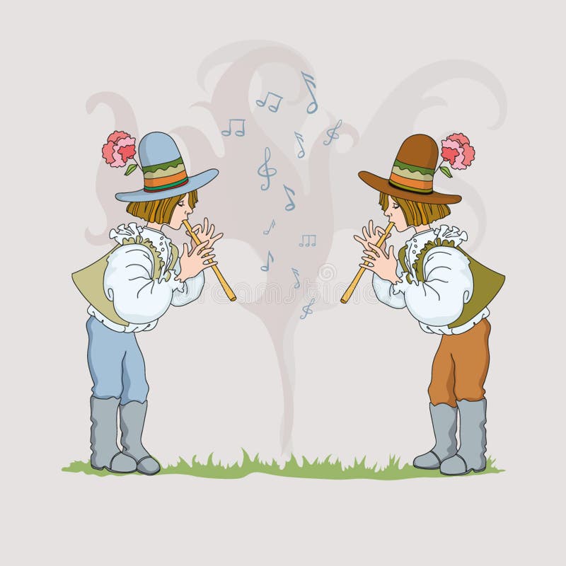 Two boys with pipe stock vector. Illustration of musician - 109631828