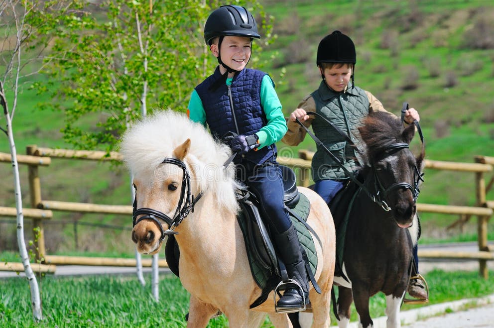 Two boys with ponies stock photo. Image of posing, little - 28642614