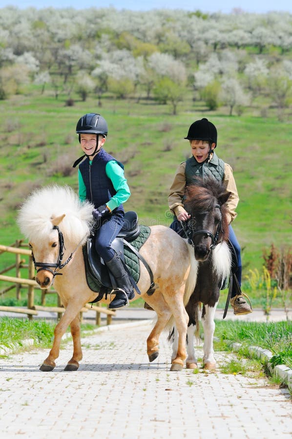 Two boys with ponies stock image. Image of horseriding - 28642787