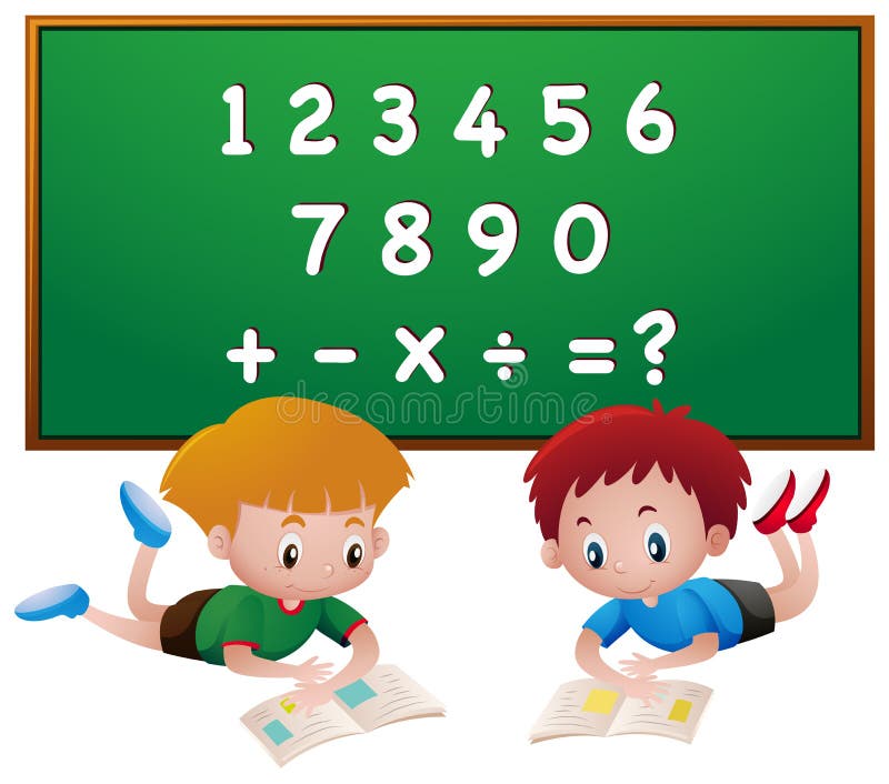 Two Boys Reading Books with Numbers Stock Illustration - Illustration ...