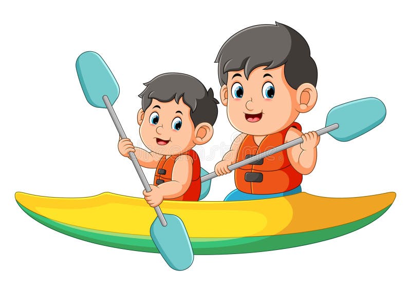 The Two Boys are Rowing the Boat in the Lake Stock Vector ...