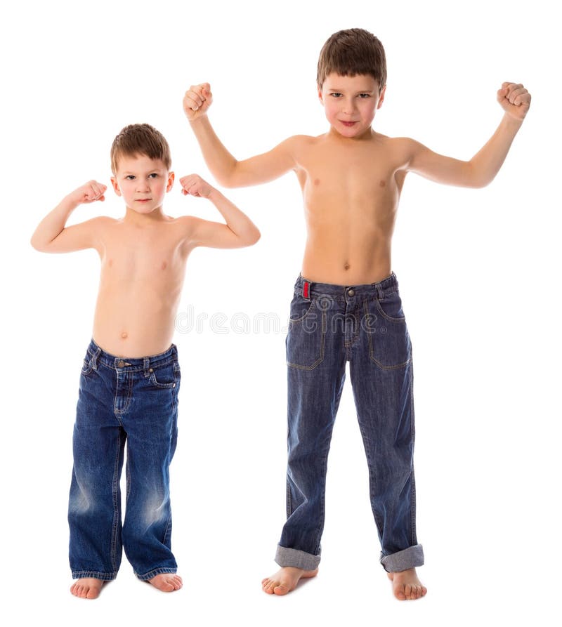Two Boys Showing His Muscles Stock Photo - Image of body, cheerful ...