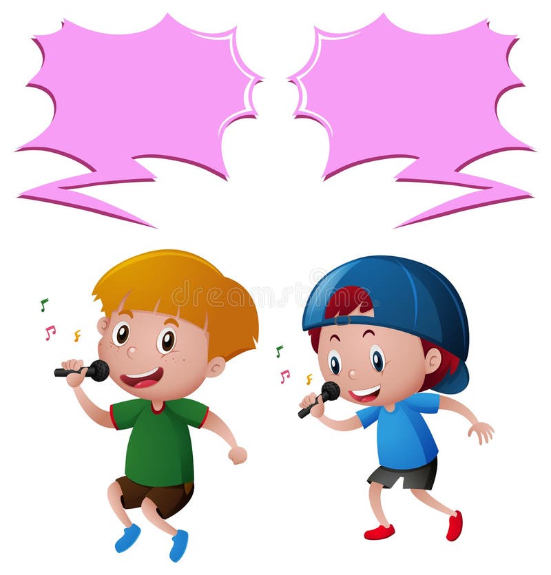 Two Boys Singing Song on Microphone Stock Illustration - Illustration ...