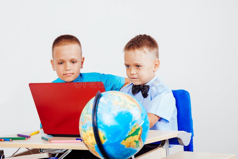 Two Boys Sitting at the Computer School Stock Photo - Image of happy ...