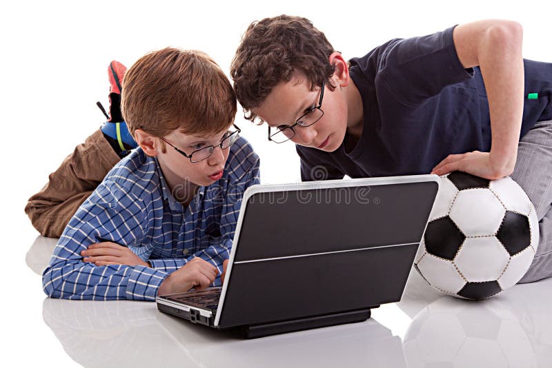 Two Boys Sitting On The Floor Playing Computer, On Stock Photo - Image ...