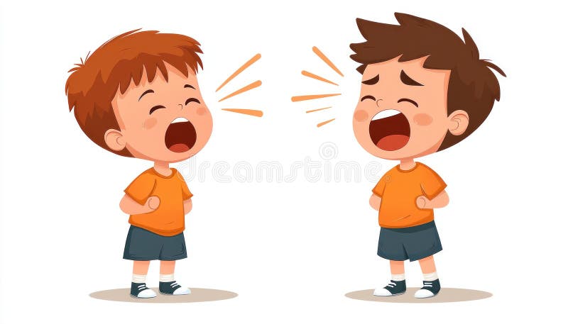 Two Boys are Standing Side by Side Next To Each Other and Loudly ...