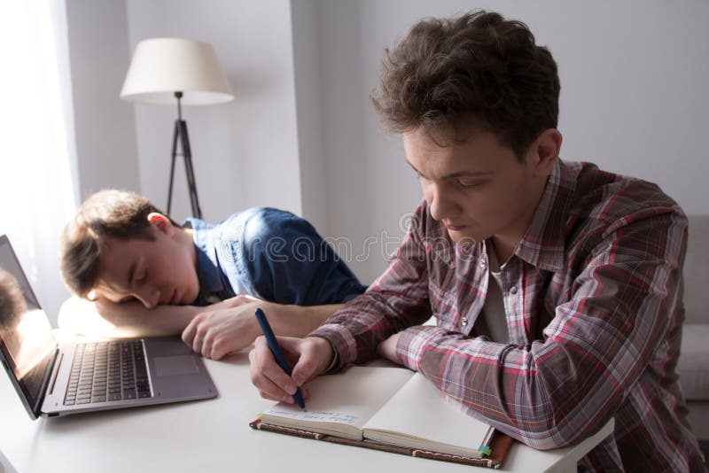 Two Boys Studying Together at Home. Stock Photo - Image of study ...