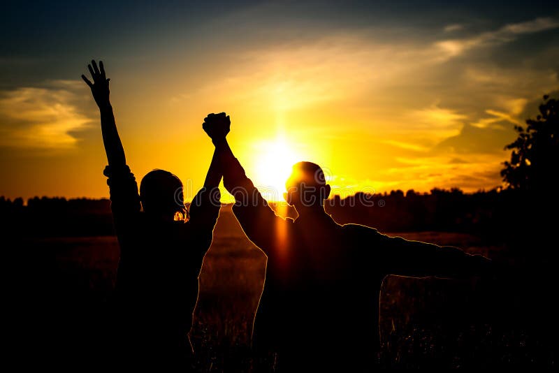 Two Friends on Sunset Background Stock Image - Image of respect ...