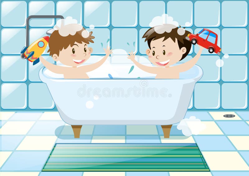 Two Boys Taking Bubble Bath Stock Vector - Illustration of clean ...