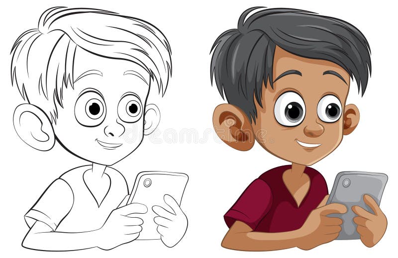 Two boys using smartphones stock vector. Illustration of entertainment ...