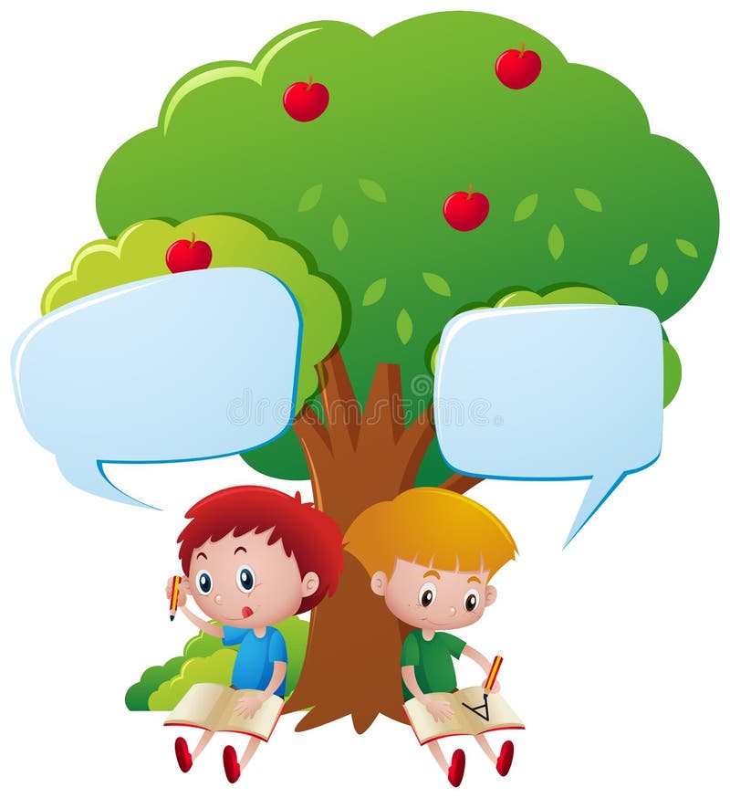 Two Boys Writing Under the Tree Stock Illustration - Illustration of ...