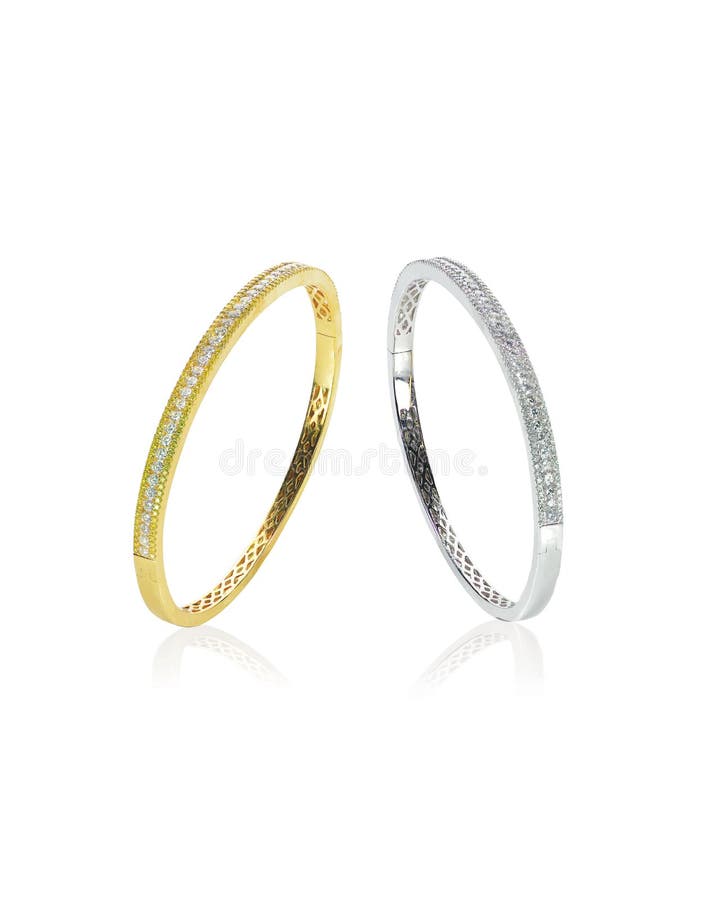 Two Bracelets Pair of Gold and Silver with Diamonds Stock Image - Image ...