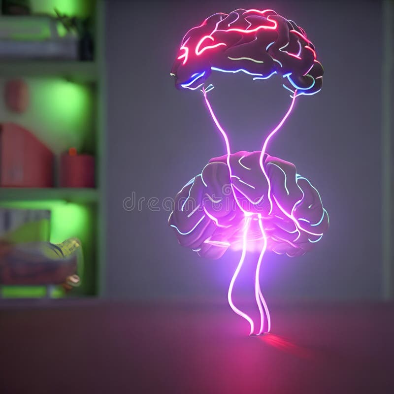 Two Brain Electrical Neon Light Effect Created with Generative AI ...
