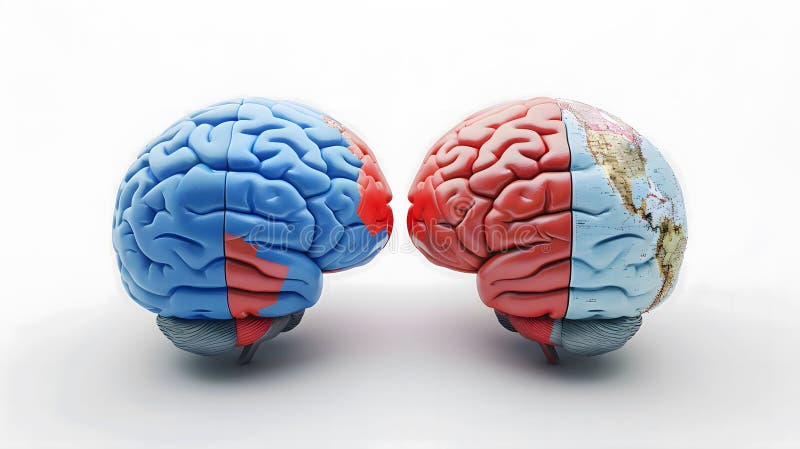 Two Brains in Competition with Painted World Map Symbolizing Global ...