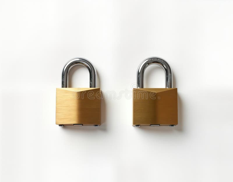 Two Brass Padlocks Displayed Against Plain White Backdrop. One Lock ...