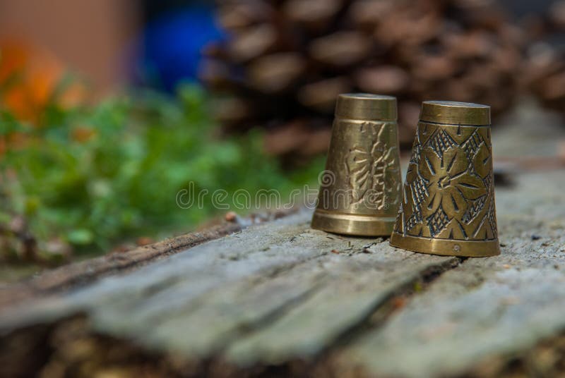 Two brass Vintage thimbles stock image. Image of detail - 149533115