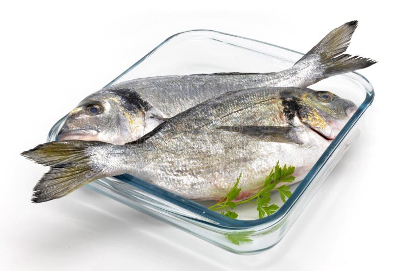 Two Bream in Glass Baking Dish Stock Image - Image of cooking, closeup ...