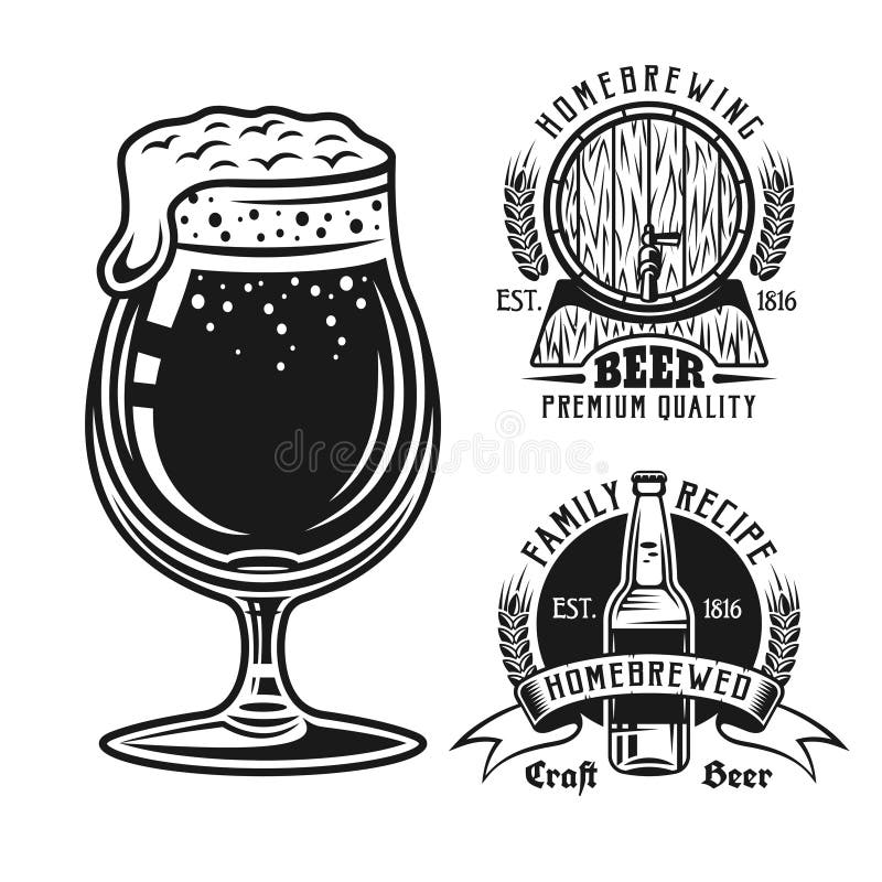 Two Brewery Emblems, Badges, Labels or Logos and Beer Glass Set of ...