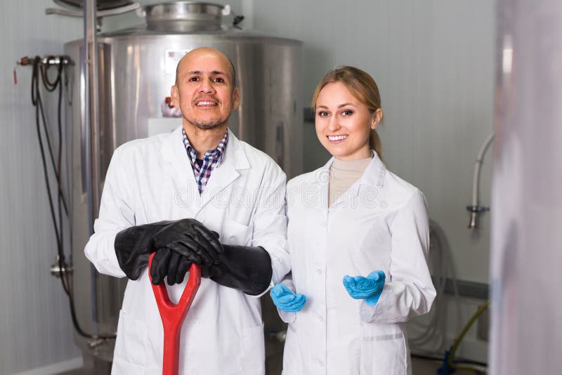 Two Brewery Workers on Beer Factory Stock Image - Image of metal ...