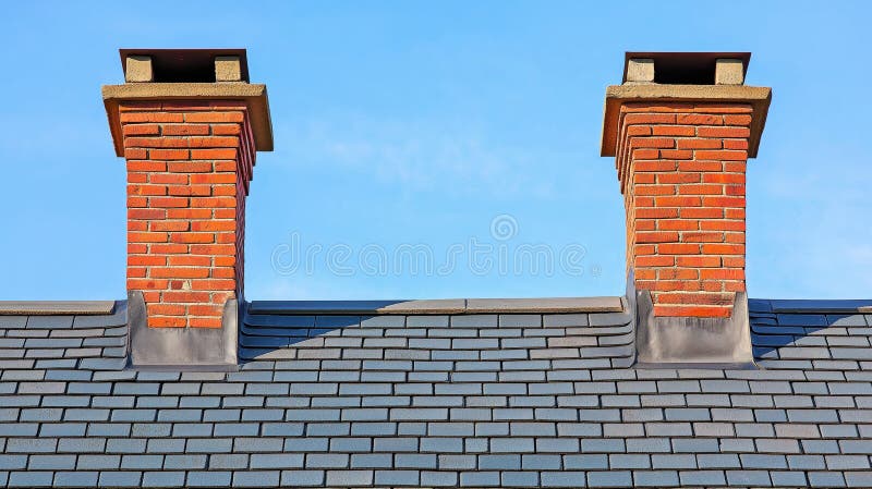 Two Brick Chimneys on a Modern Rooftop, Concept of Home Architecture ...