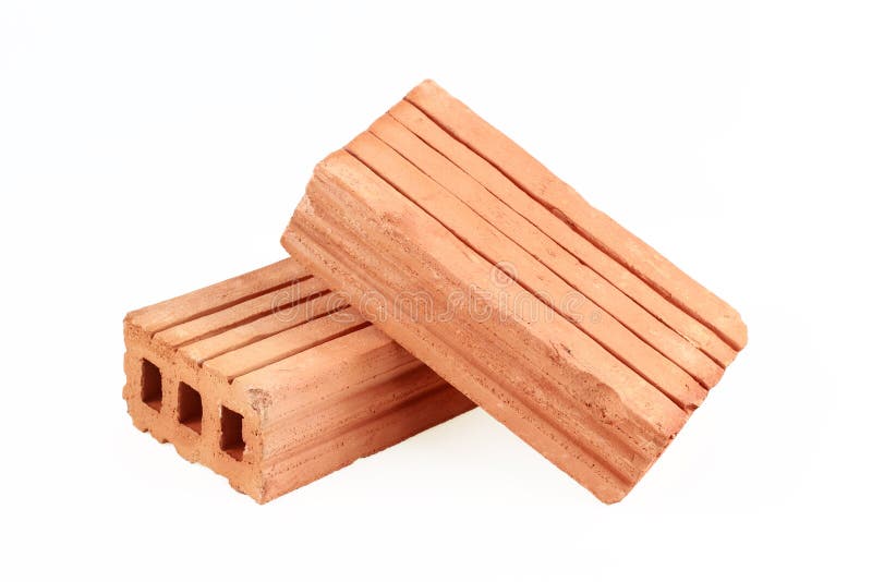 Two Bricks for Construction Isolated on White Stock Photo - Image of ...