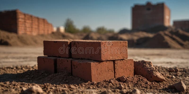 Two Bricks are on a Table with a Pile of Dirt in Front of Them. Stock ...