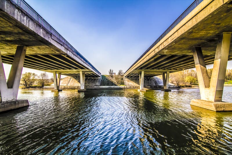 Two Bridges Across a Wide River General Plan Stock Photo - Image of ...