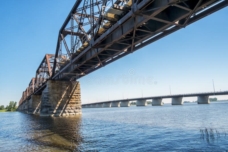 Two Bridges Side Side Water Stock Image - Image of columns, bridges ...