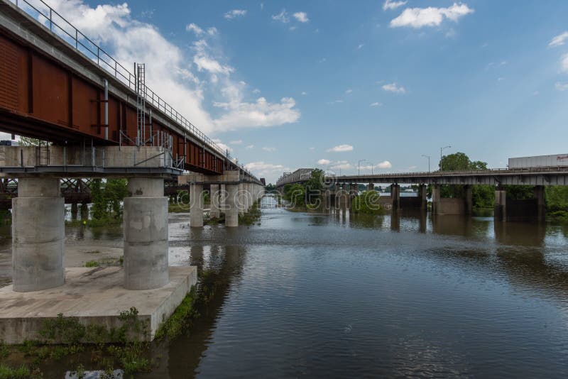 Two Bridges Over the Mississippi River in Memphis in Springtime Stock ...