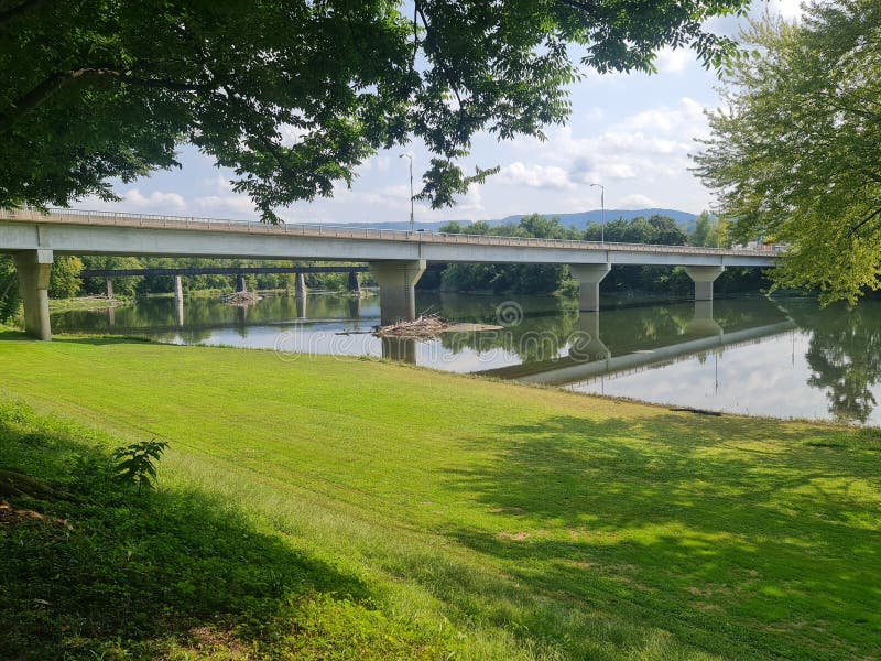 Two Bridges over a river stock image. Image of transport - 289183649