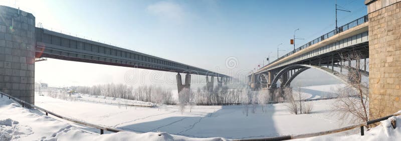 Two Bridges through the River Stock Image - Image of metro, embankment ...