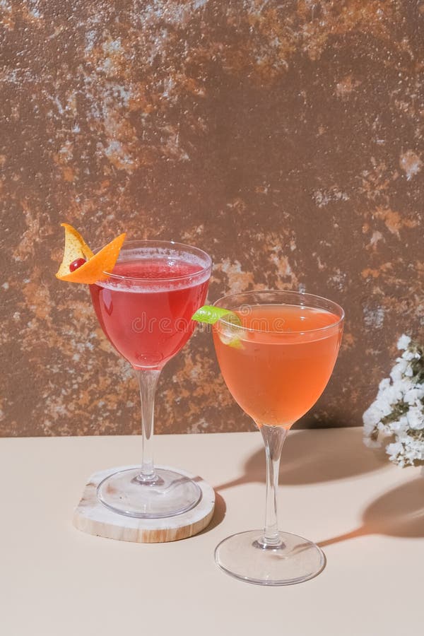 Two Bright Alcoholic Cocktails in Steamed Glasses Stock Photo - Image ...