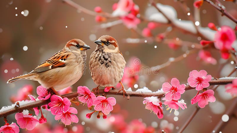 Two Red Birds Perched Pine Tree Branch Stock Photos - Free & Royalty ...