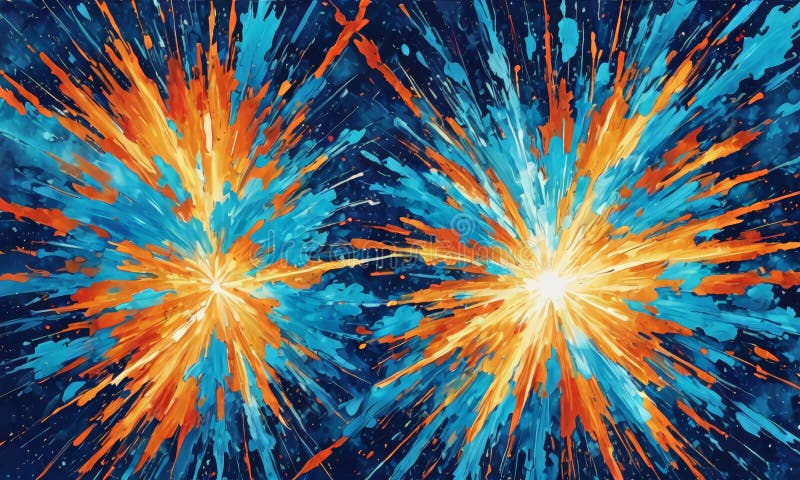 Two Bright Explosion Explosions in the Dark Blue Sky Stock Illustration ...