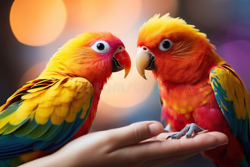 Two Bright Parrots are Sitting on the Arm. Stock Illustration ...