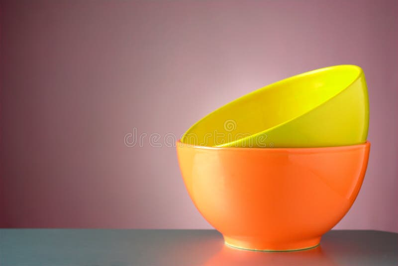 Two Bright Plates on the Table Stock Photo - Image of eating, bowl ...