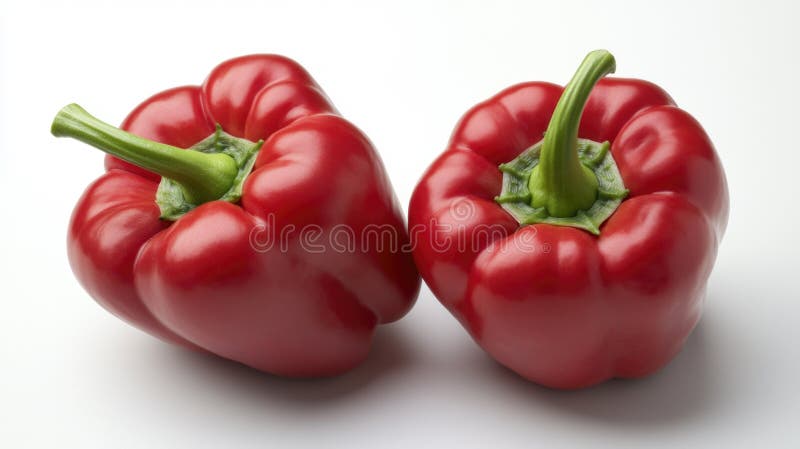 Two Bright Red Peppers Sit Together on a Clean White Surface, Perfect ...