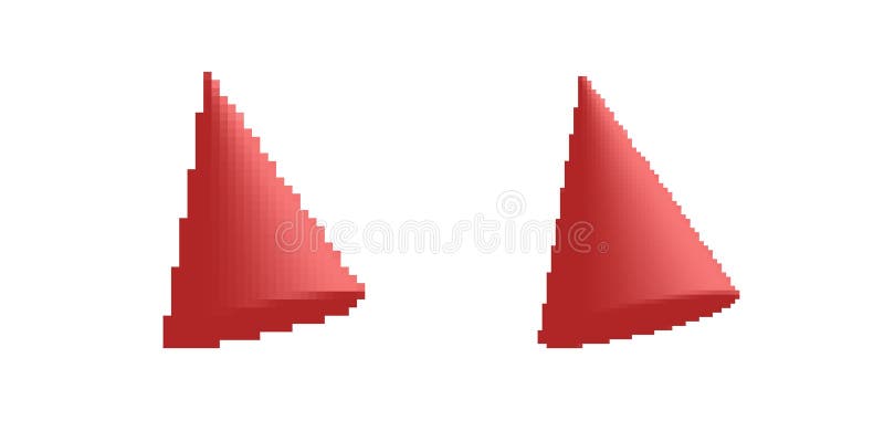 Two Bright Red Pixelated Cones Positioned Side by Side on Solid Single ...