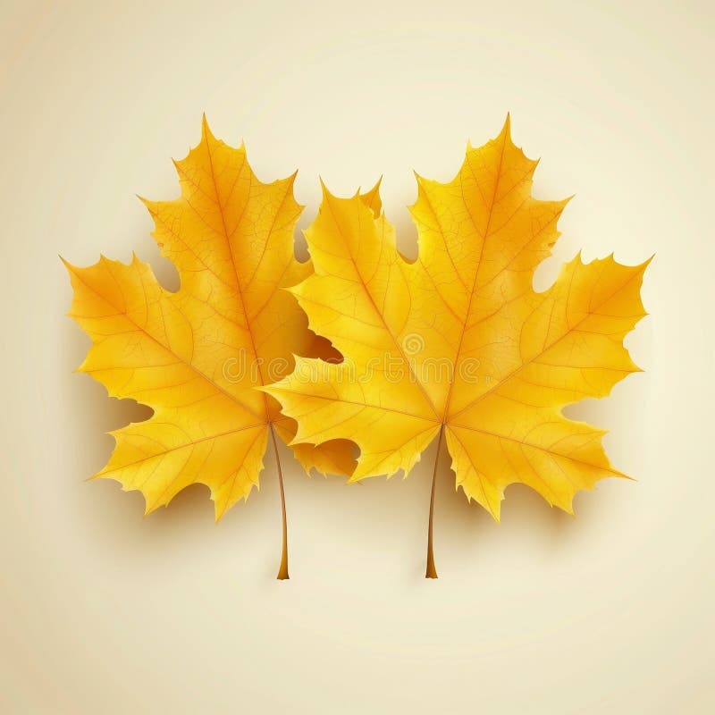 Two Bright Yellow Maple Leaves on a Beige Background, Autumn Foliage ...