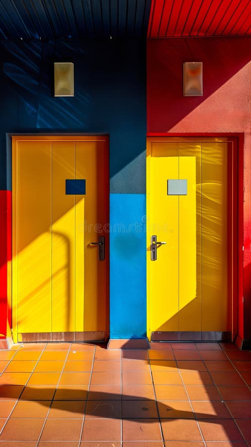 Two Brightly Colored Doors in a Brightly Colored Building Stock Photo ...