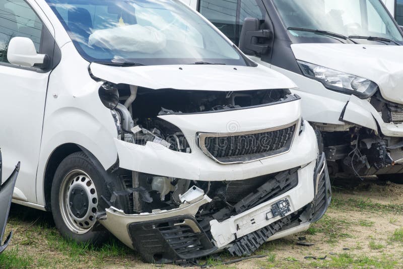 Two Broken Cars White Vans after Frontal Collision Stock Image - Image ...
